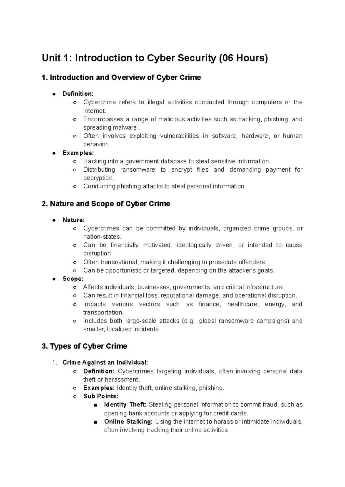 Cyber Security All Units - Unit 1: Introduction to Cyber Security (06 ...
