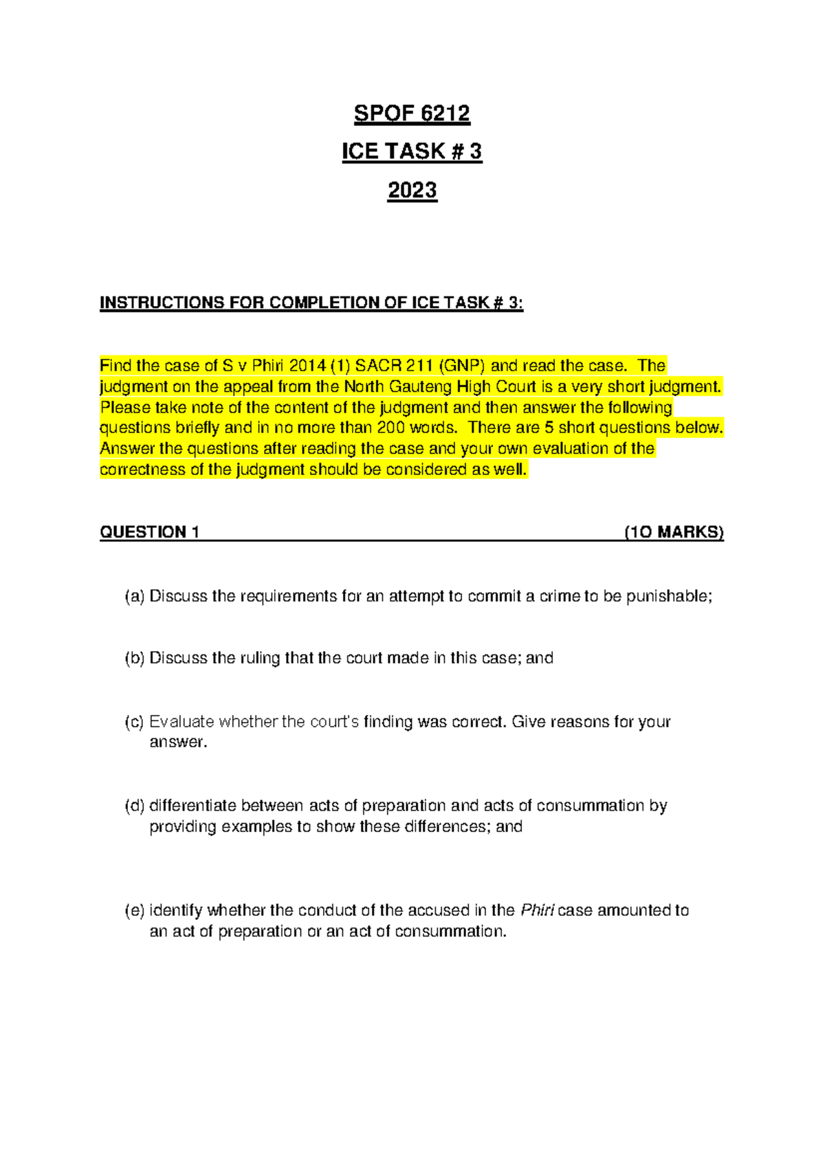 SPOF6212 ice task 3 - SPOF 621 2 ICE TASK # 3 2023 INSTRUCTIONS FOR ...
