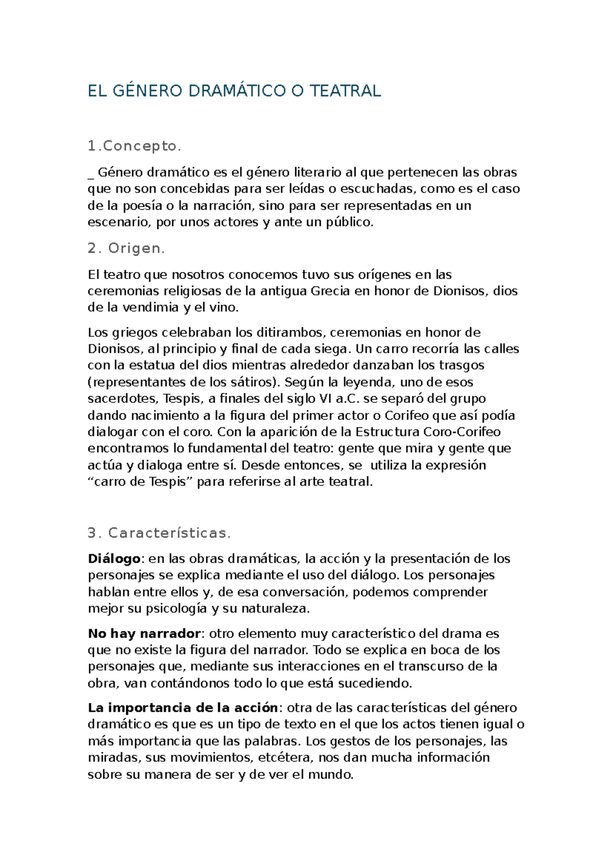 El género dramático^ - EL GÉNERO DRAMÁTICO O TEATRAL 1. _ Género ...