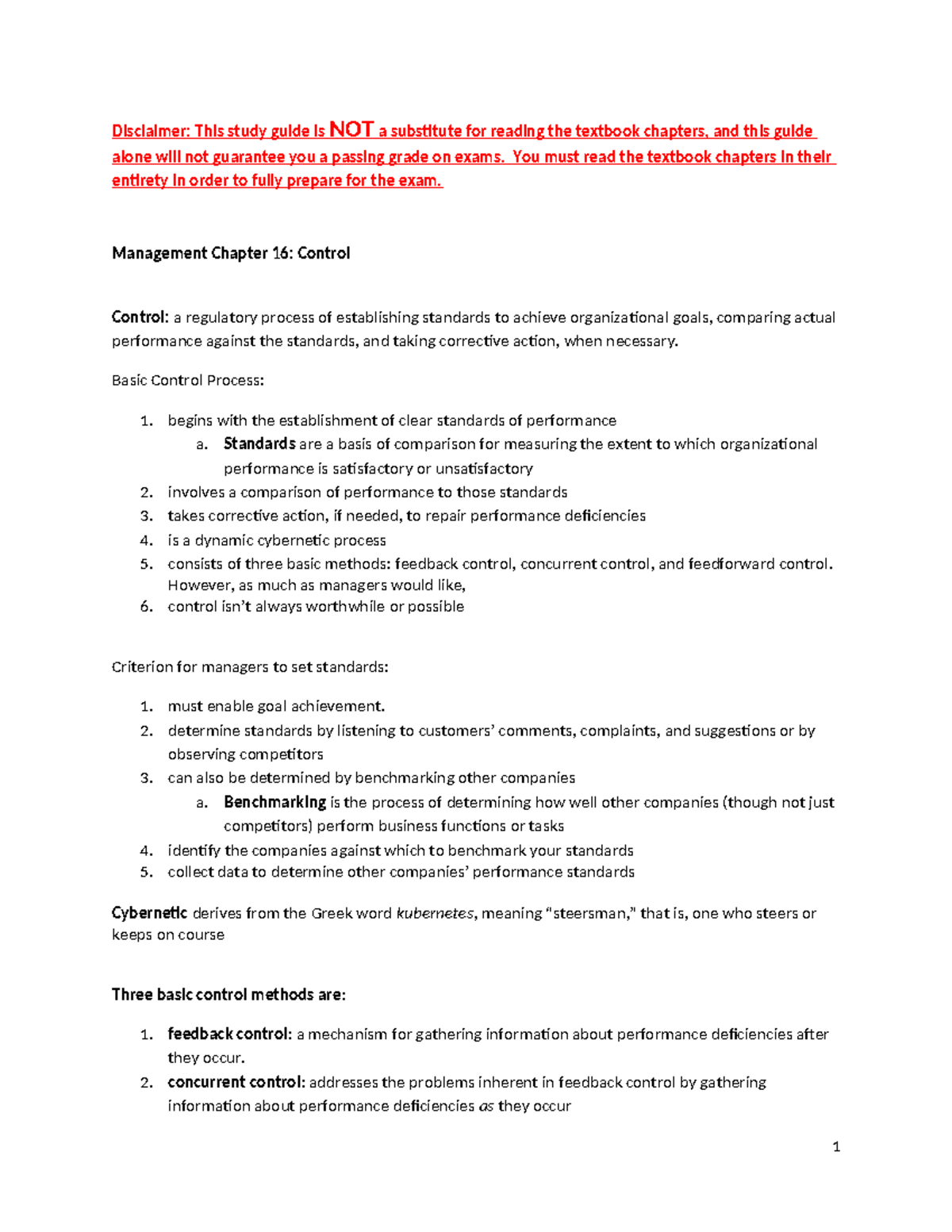 Chapter 16 Study Guide - Disclaimer: This study guide is NOT a ...