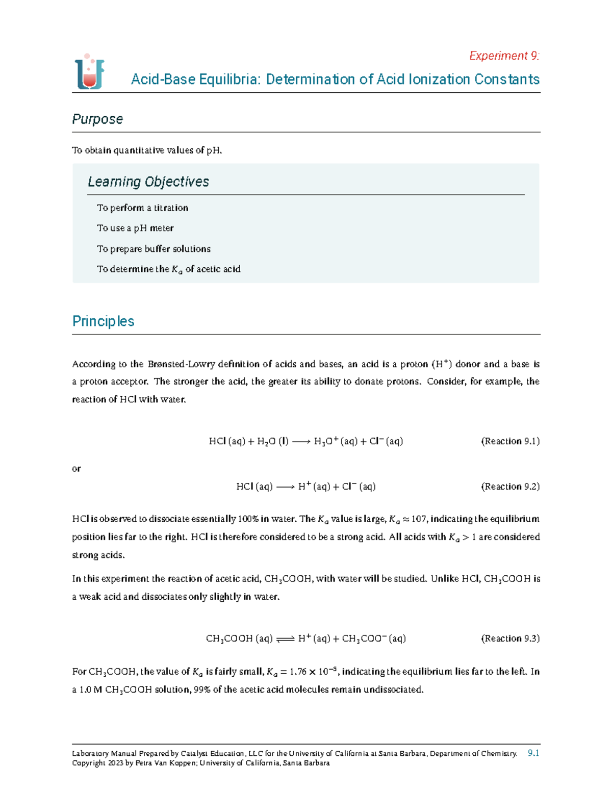 Experiment 9 - report - Experiment 9: Acid-Base Equilibria ...
