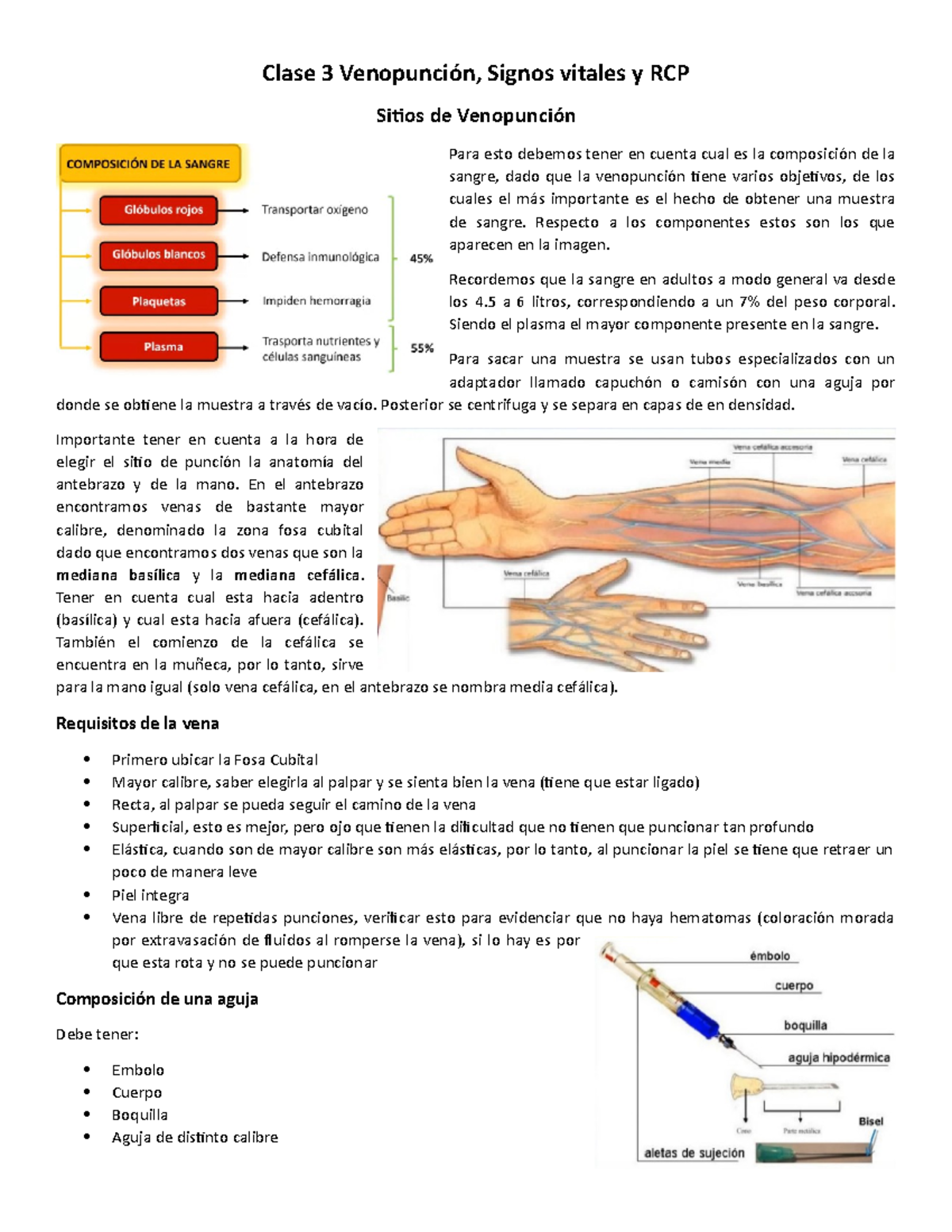 Clase 3 Venopunción, Signos vitales y RCP - Respecto a los componentes ...