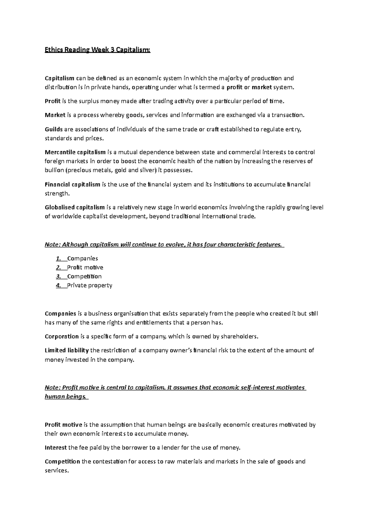 Ethics Reading Week 3 Capitalism - Ethics Reading Week 3 Capitalism ...