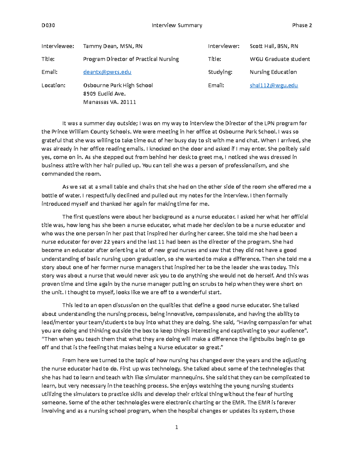 D030 Phase 2 Interview Summary - D030 Interview Summary Phase 2 ...