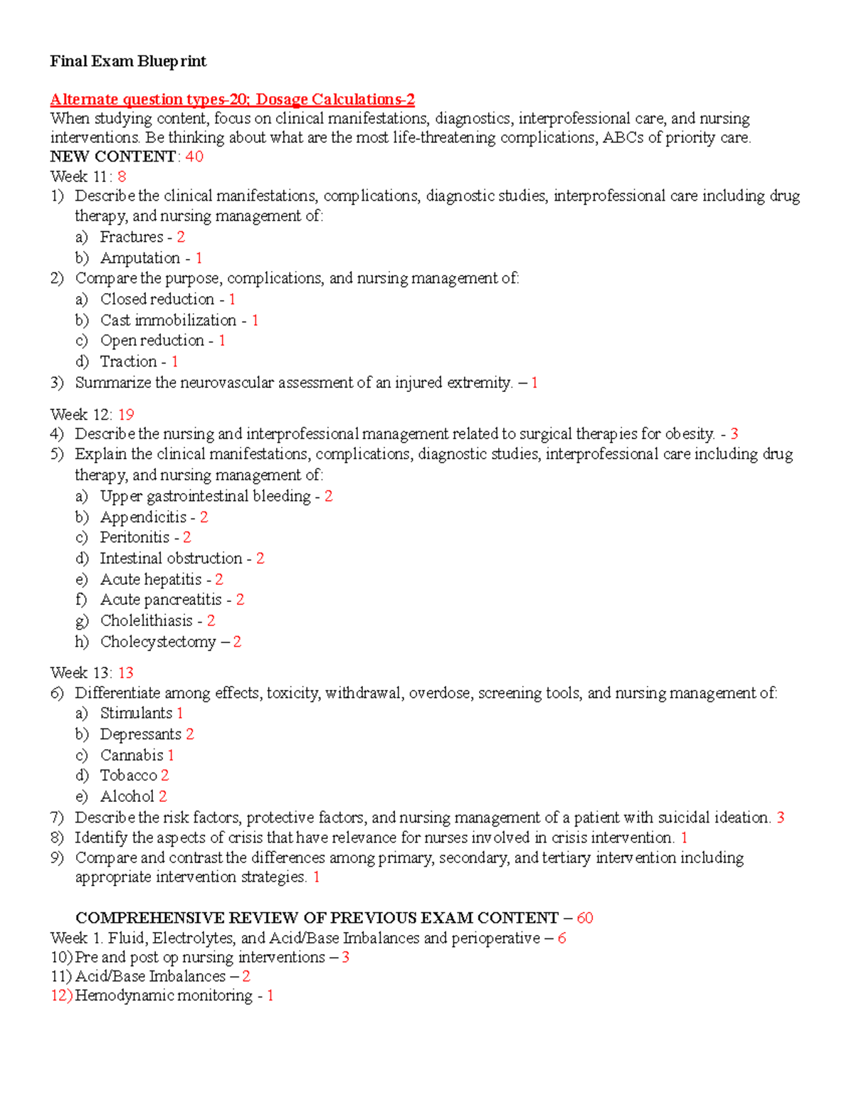 Blueprint Final - Final Exam Blueprint When studying content, focus on ...
