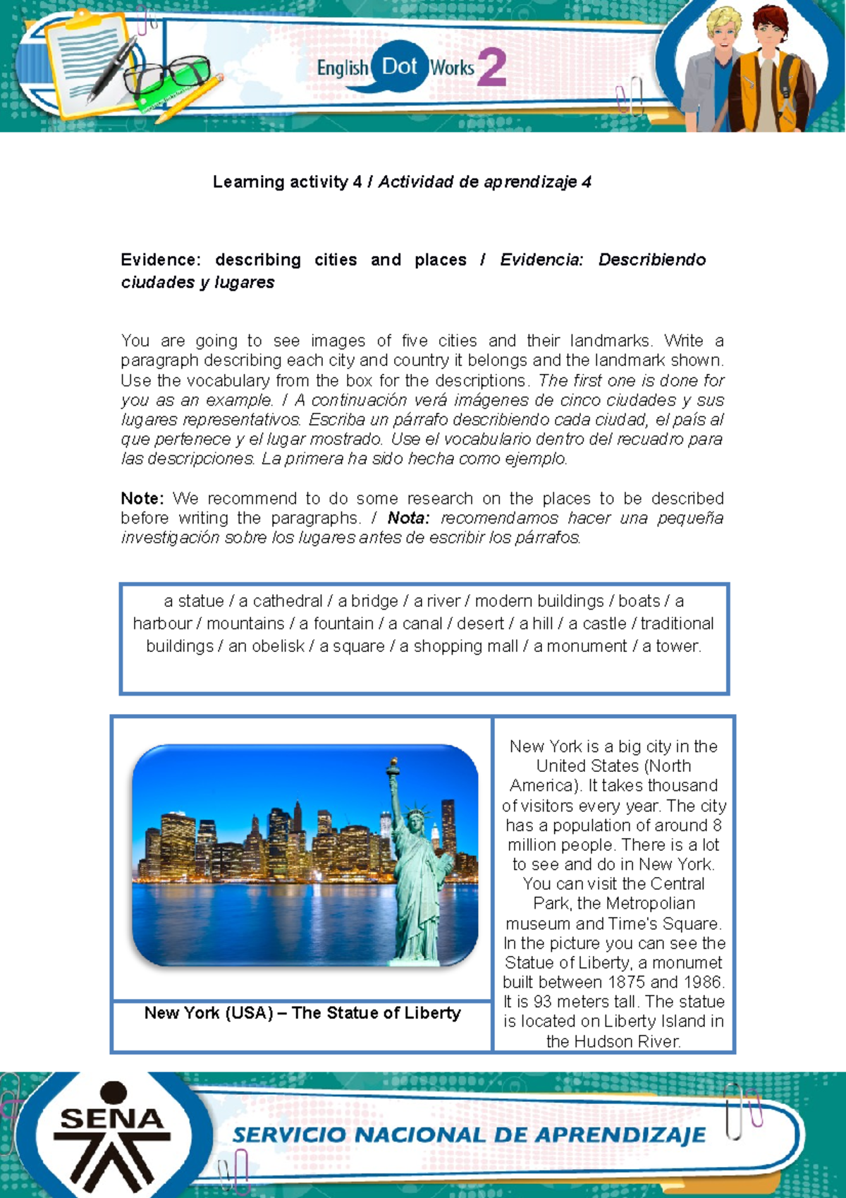Evidence Describing cities and places - Write a paragraph describing ...