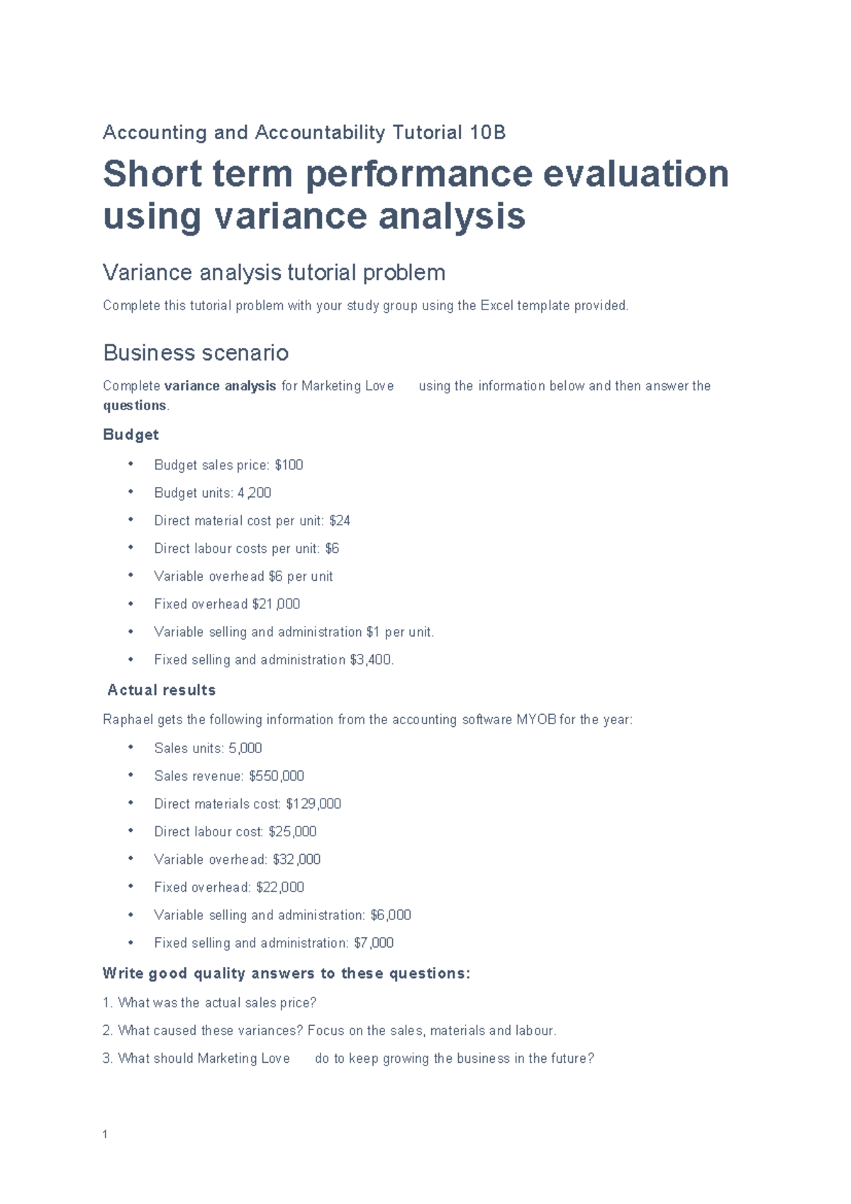 BACC011 Tutorial 10B - Practice Materials Week 10 - Accounting and Accountability Tutorial 10B ...