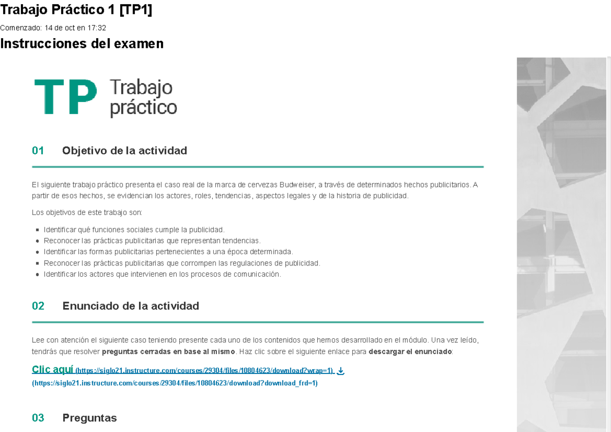 TP1 Publicidad 1 00% - .... - Trabajo Práctico 1 [TP1] Comenzado: 14 de oct en 17: Instrucciones ...