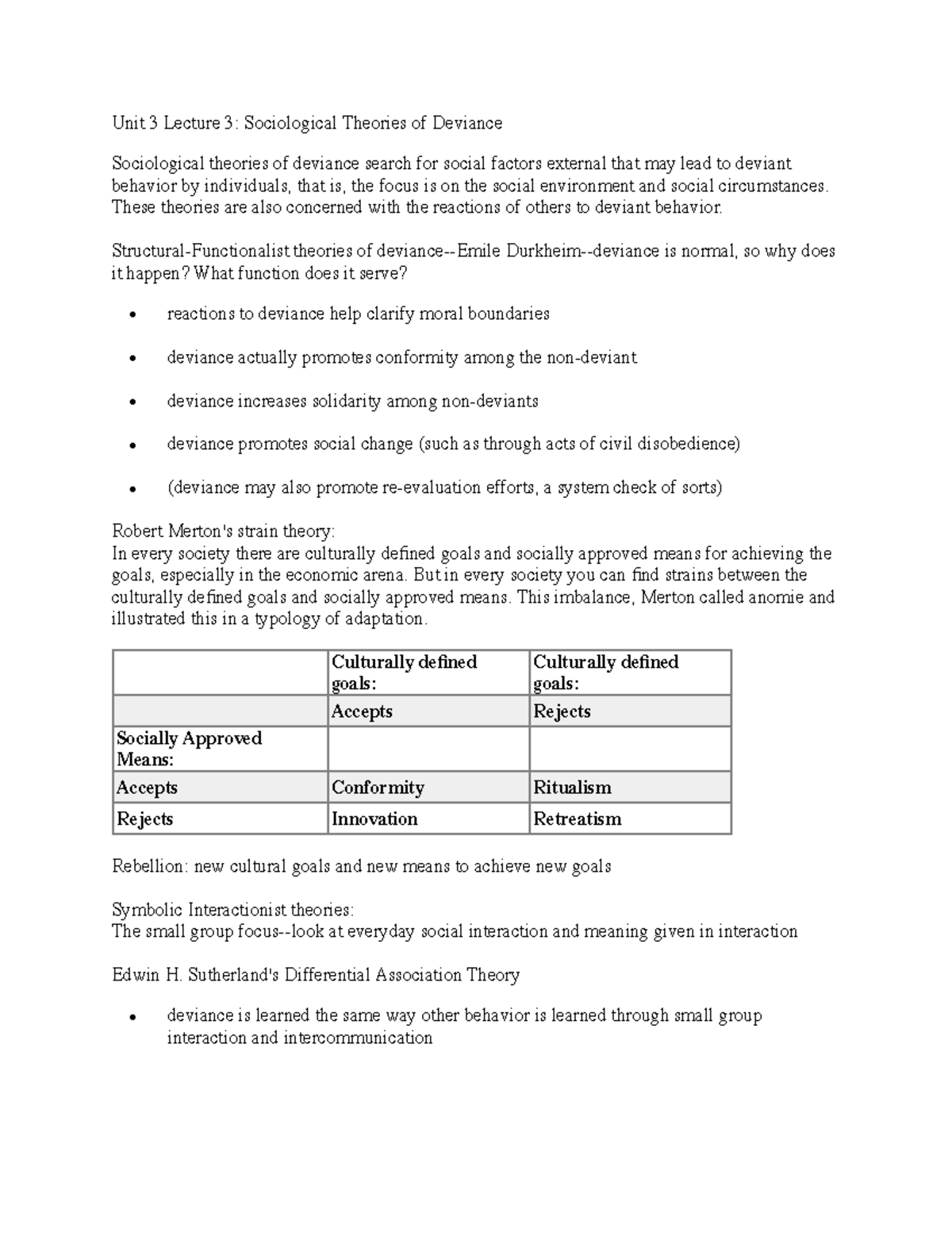 Socio 3 - Unit 3 Lecture 3: Sociological Theories of Deviance ...