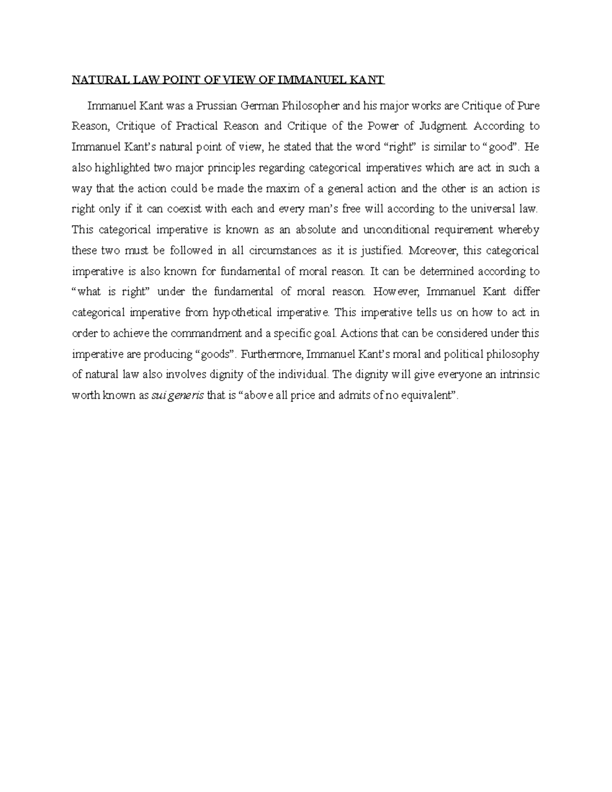 Natural LAW Point OF VIEW OF Immanuel KANT - NATURAL LAW POINT OF VIEW ...