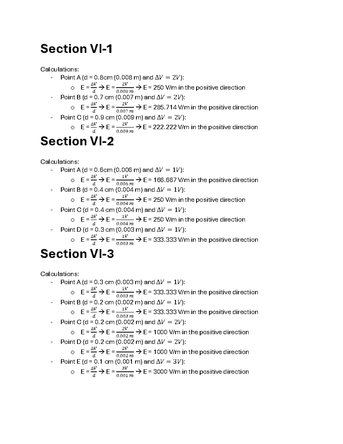 Phy 152 Es4 Lab Section Vi 1 Calculations Point A D 0 0 M And ∆𝑉 2 𝑉 O E ∆ à 