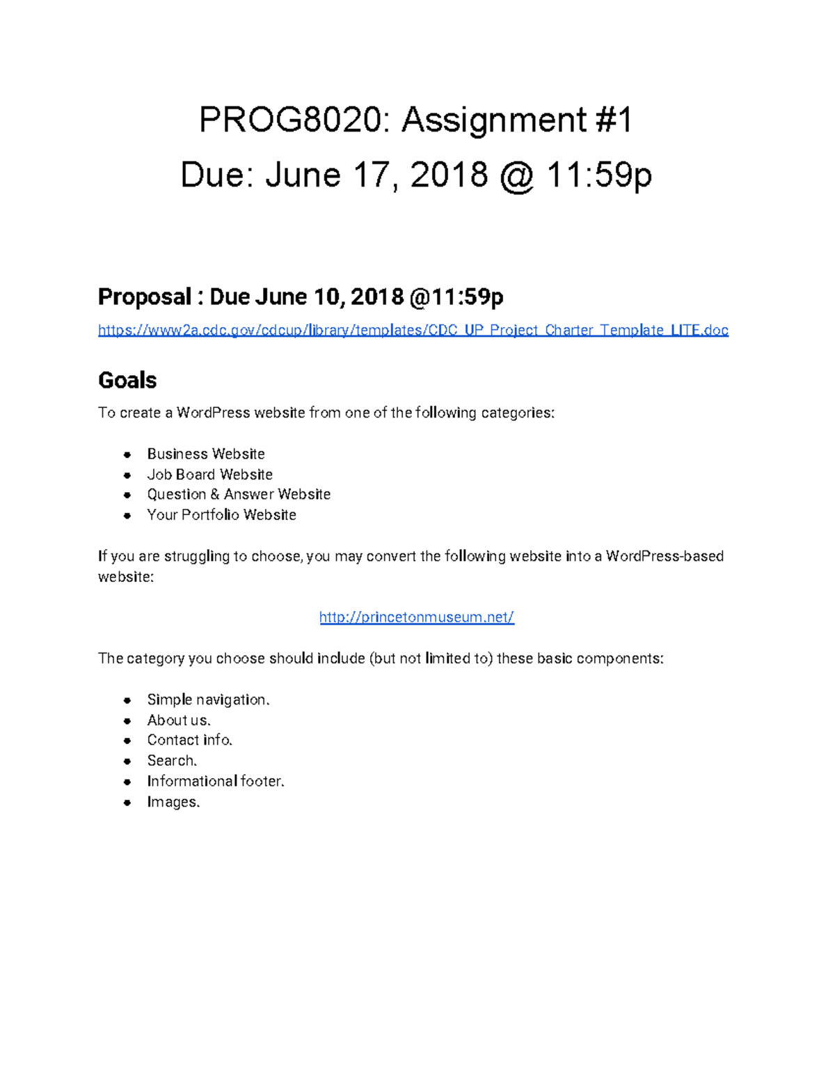 Assignment 1 - Wordpress - PROG8020: Assignment #1 Due: June 17, 2018 ...