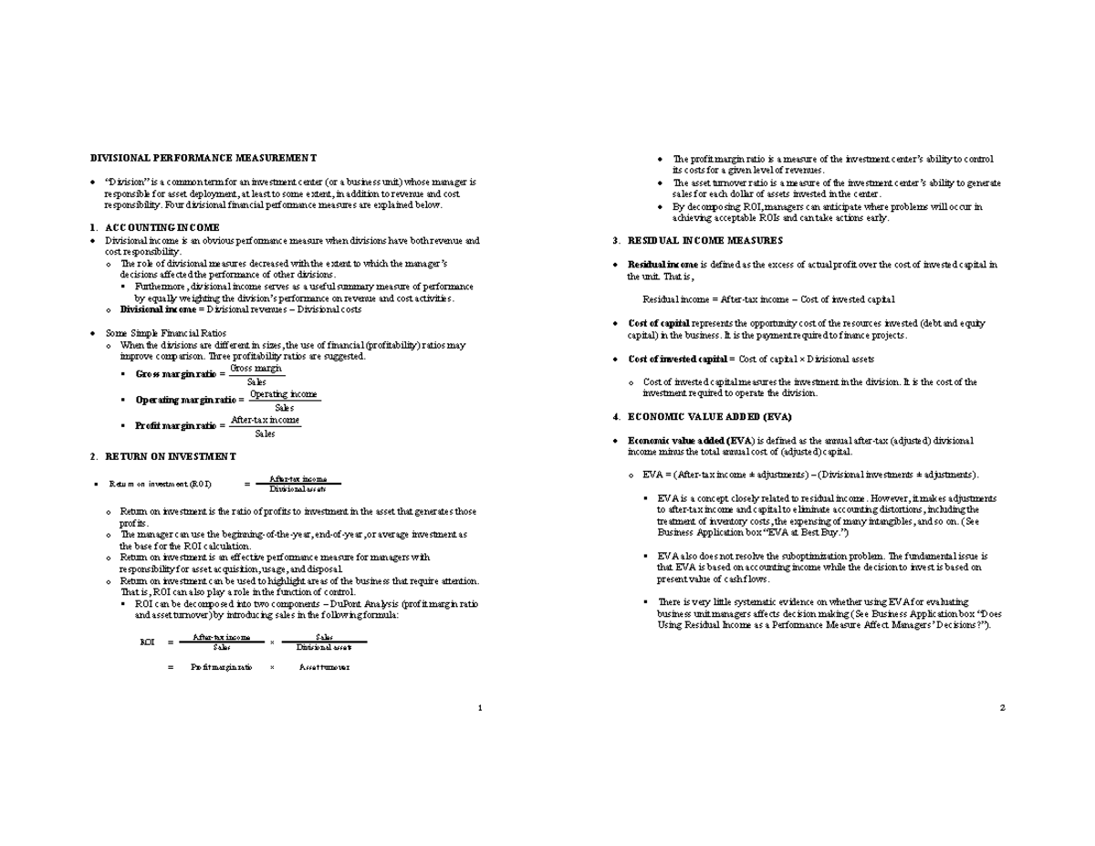 QP Ch. 14 part 1 - lecture - DIVISIONAL PERFORMANCE MEASUREMENT ...