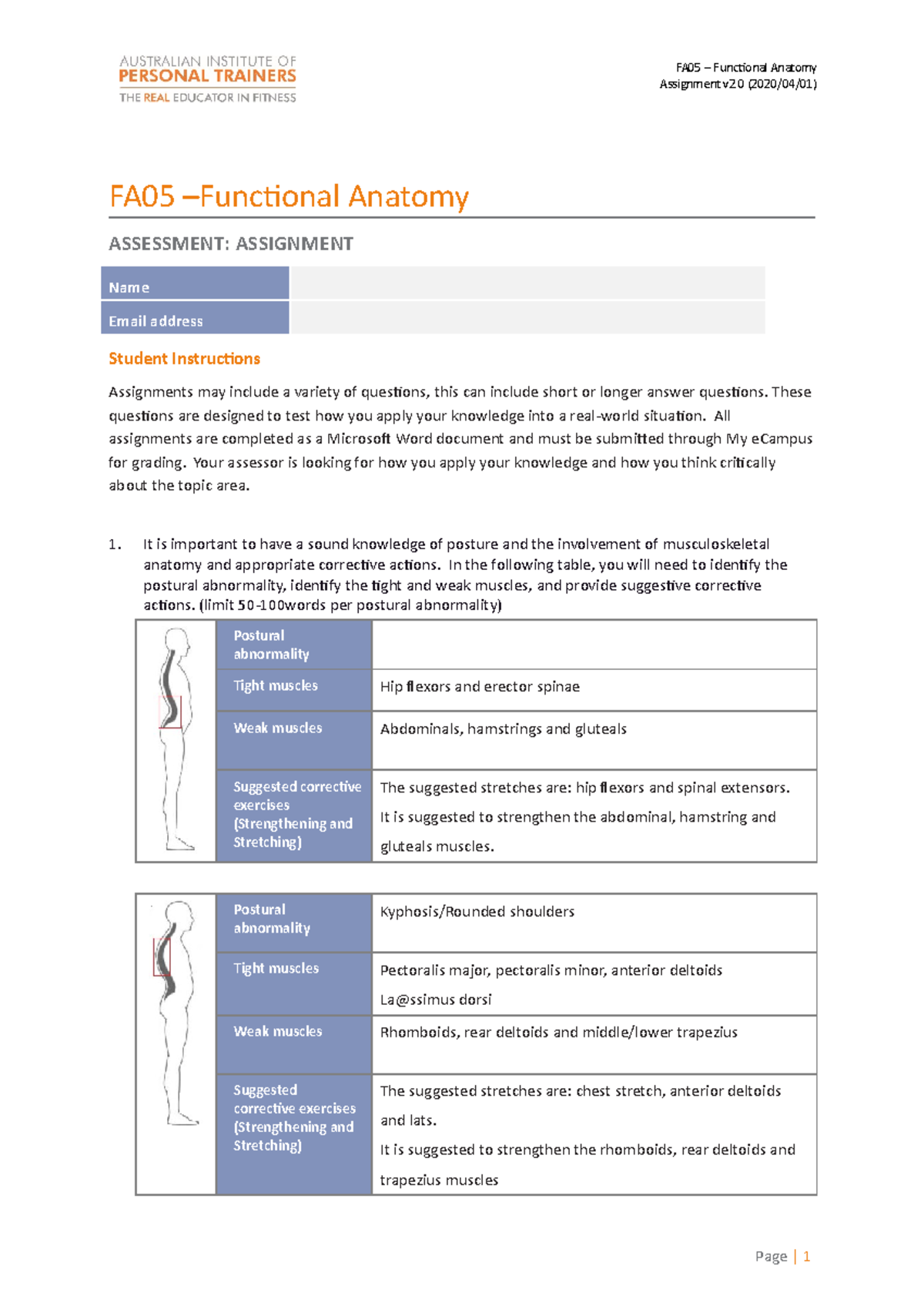 FA05 Assignment (Release 2) - FA05 –Functional Anatomy ASSESSMENT ...