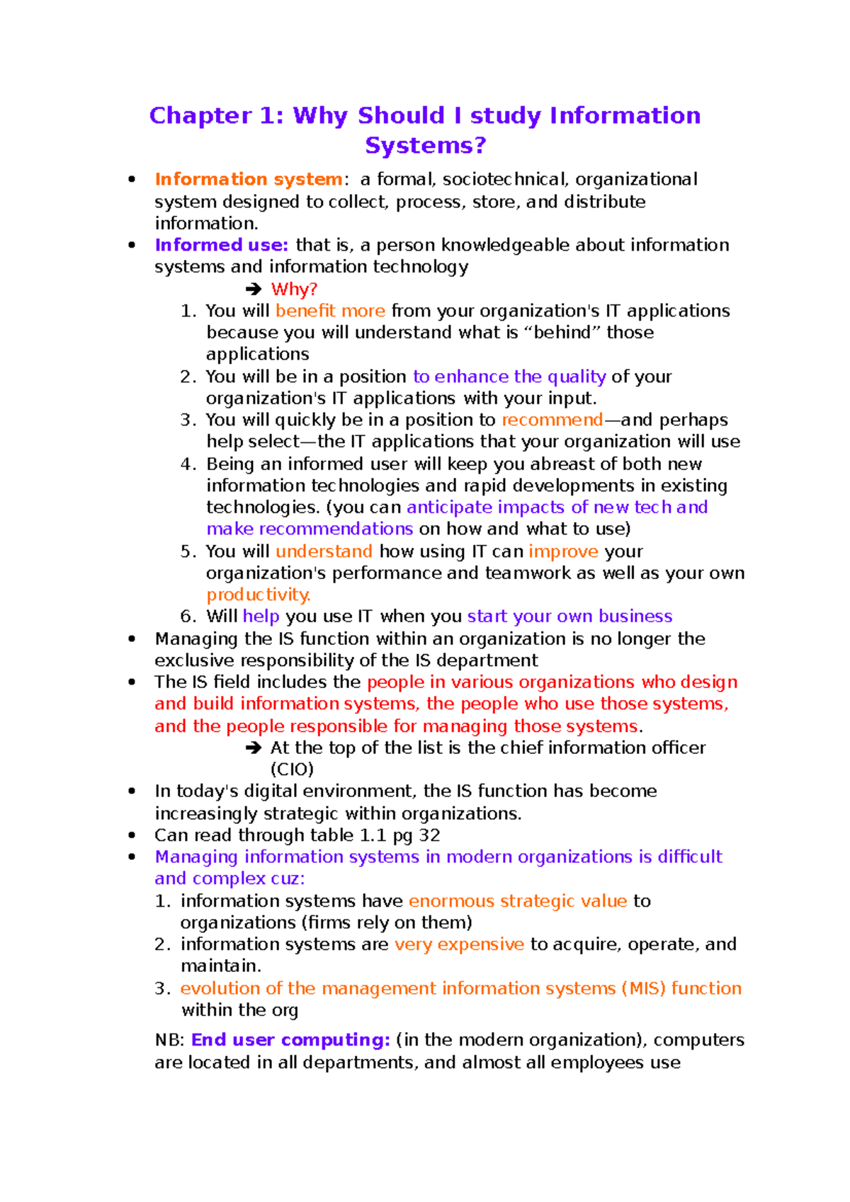 Introduction to Information Systems (Ch1) about their types and uses ...