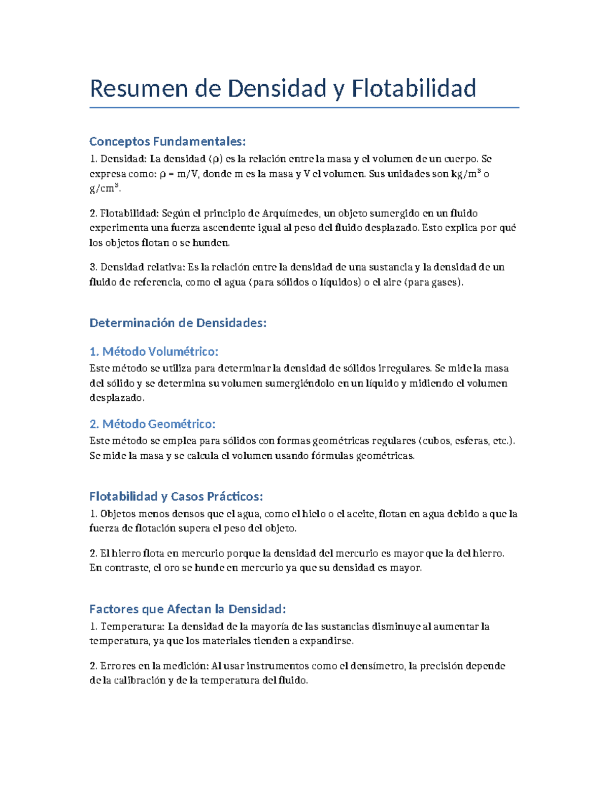 Resumen Densidad Flotabilidad - Resumen de Densidad y Flotabilidad ...