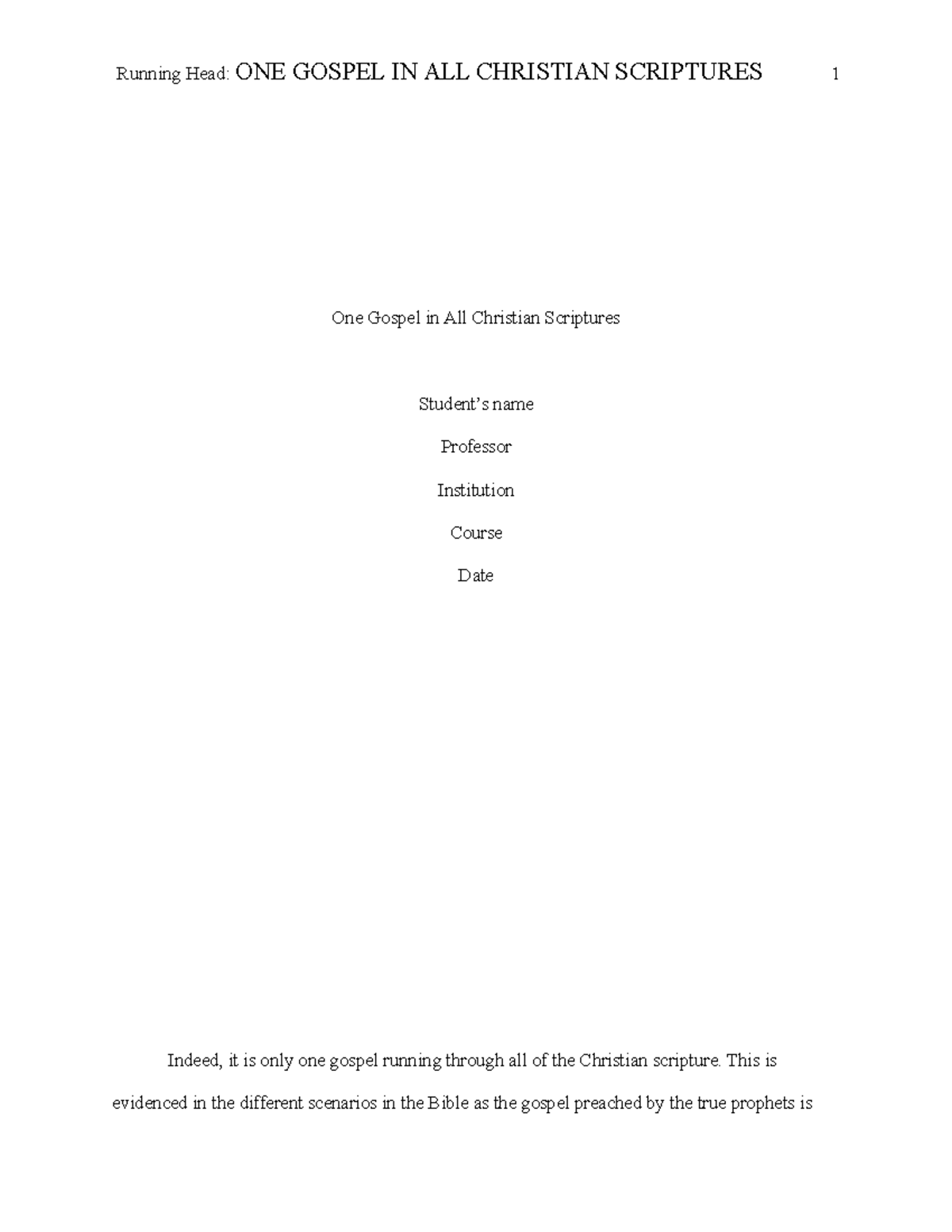 Religion paper - Course work for the semester - One Gospel in All ...