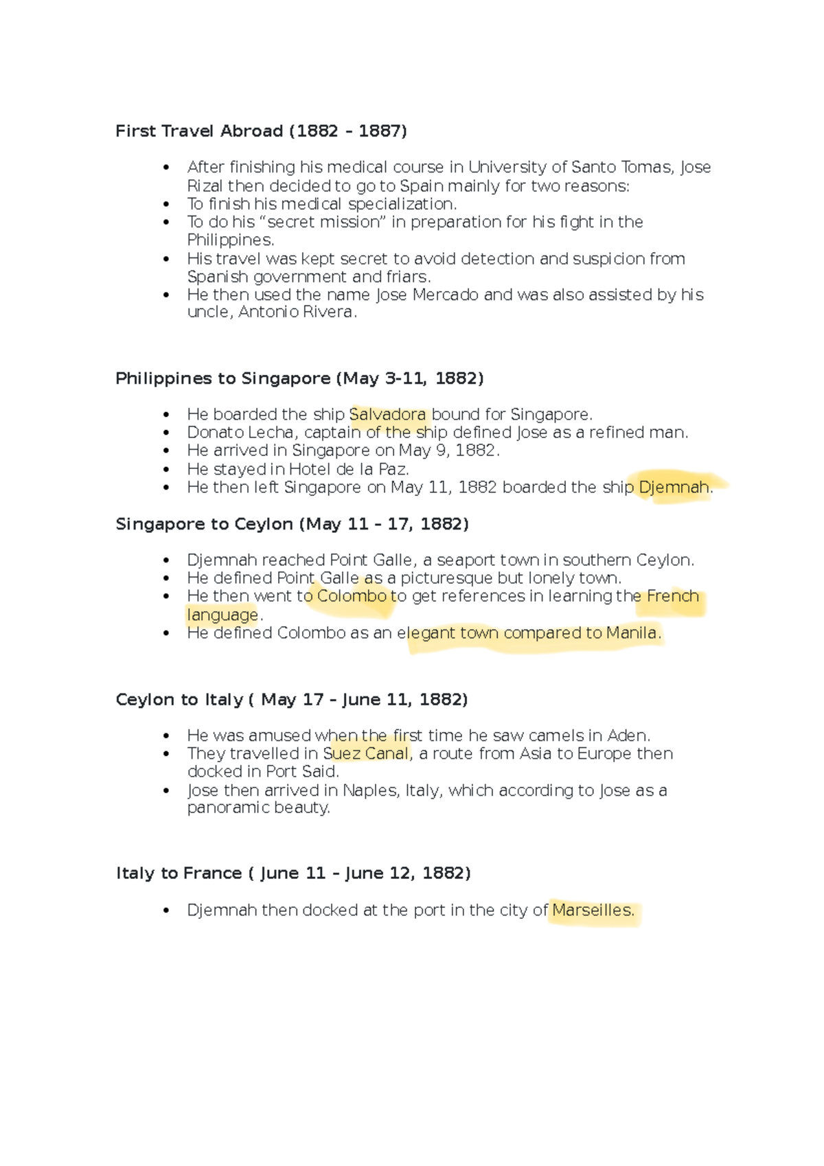Summarized%20 Travels%20OF%20 Rizal - First Travel Abroad (1882 – 1887 ...