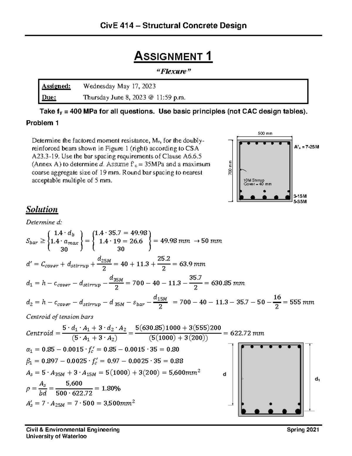 CIVE414 Assignment 1 Solution - CivE 414 – Structural Concrete Design Civil & Environmental ...