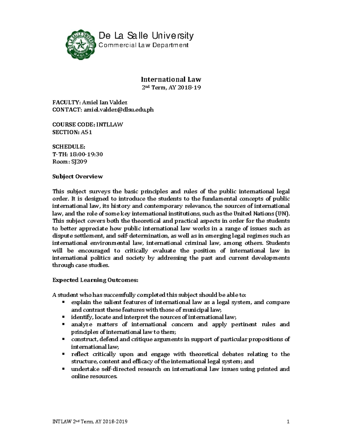 Public International Law Syllabus DLSU Amiel Ian Valdez - International ...