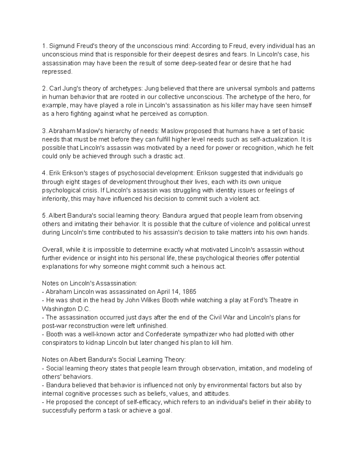 Notes for class multiple chapters (38) - Sigmund Freud's theory of the ...