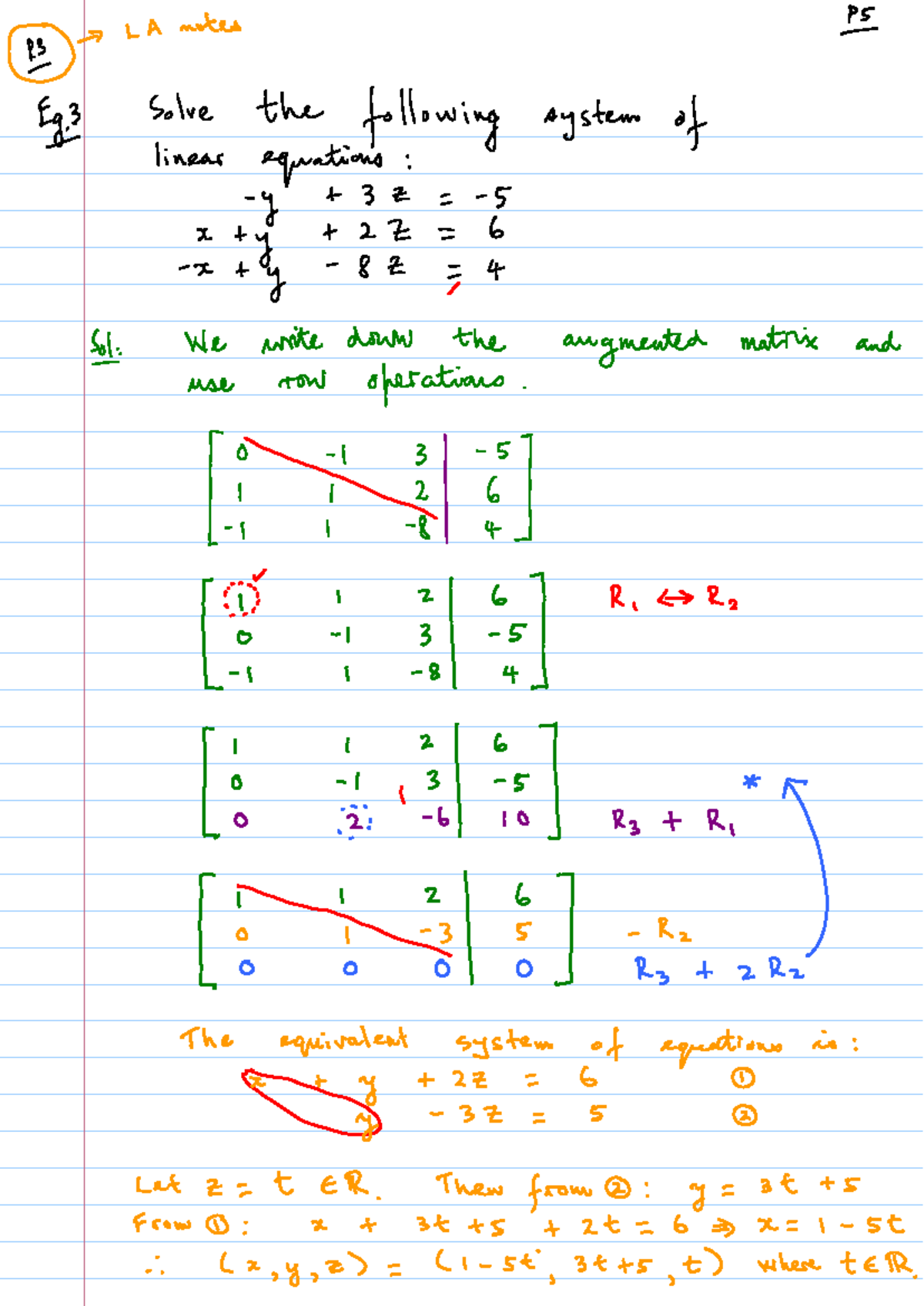 03 04 systems of Linear Equations - LA notes PS P Eg 3 Solve the ...