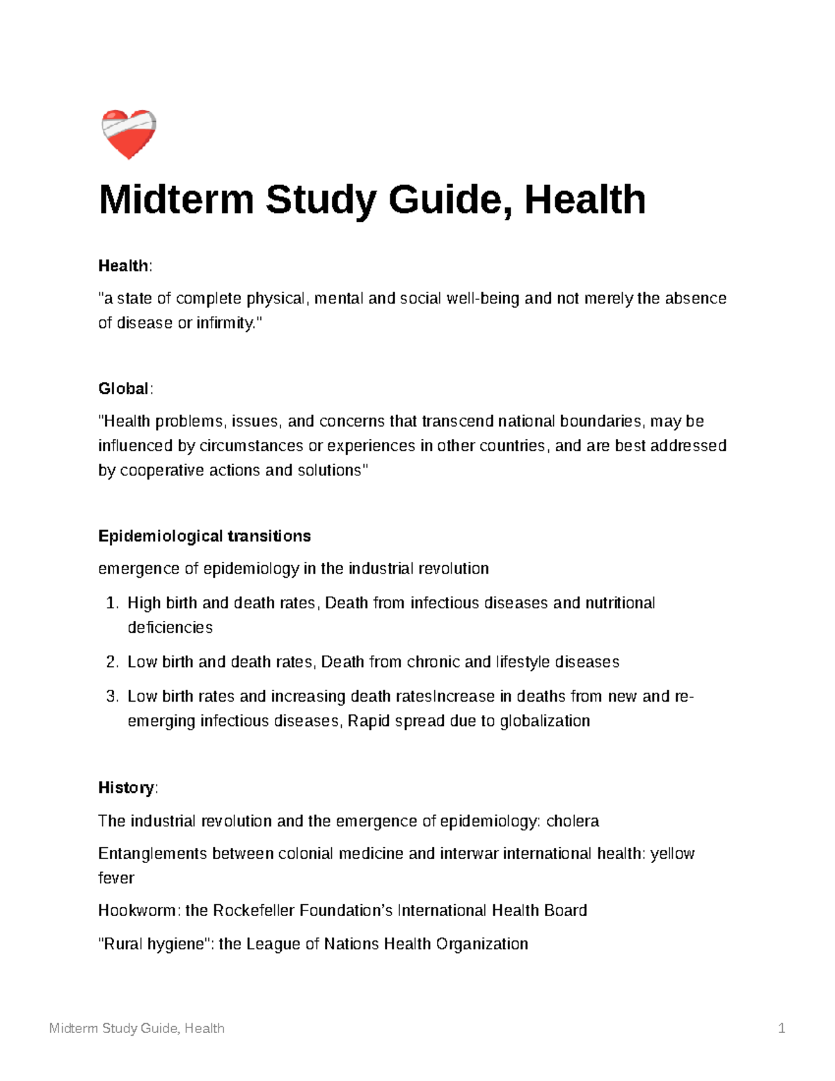Midterm Study Guide Health - Midterm Study Guide, Health Health