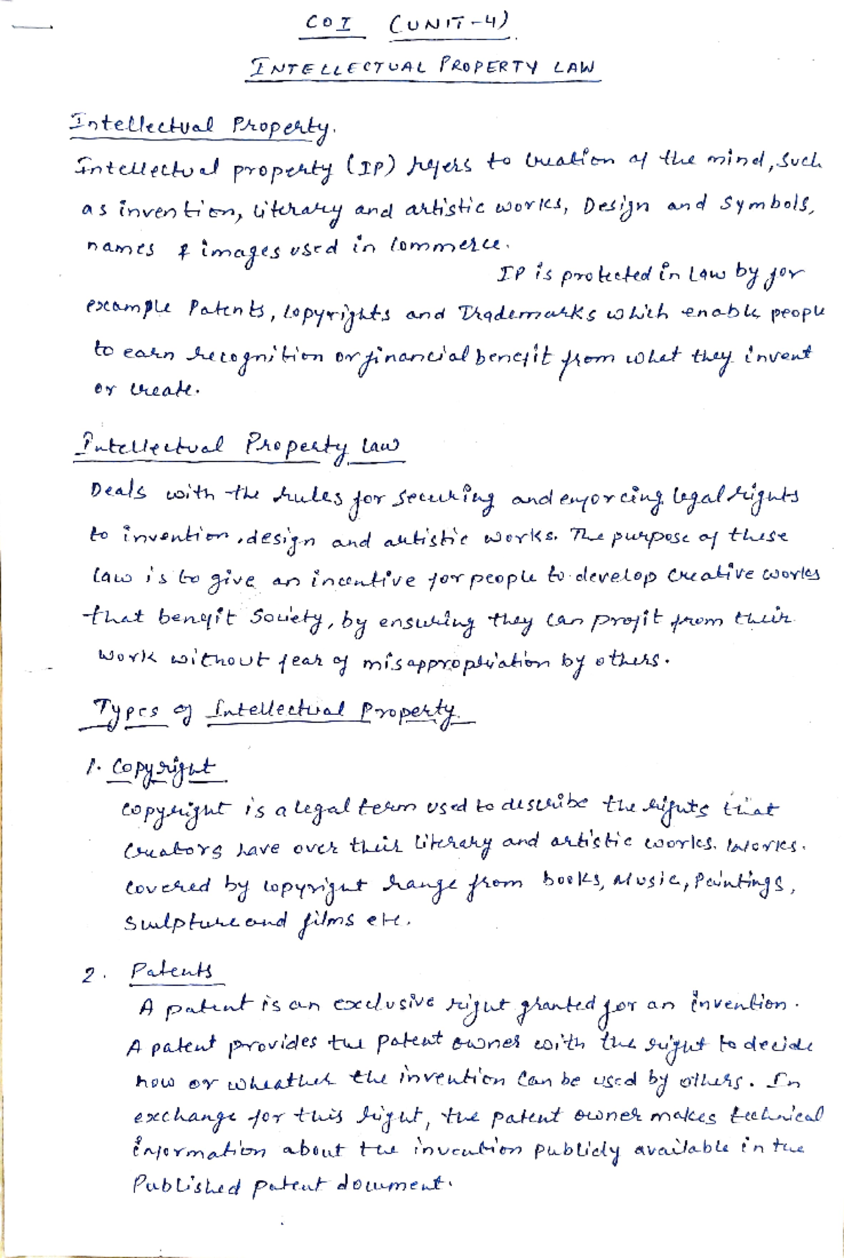 COI UNIT 4 and 5 - good - CoI Tatellectyal Popety NTEteECTUAL PROP ER TY LAW CUNT -4) tntelettu ...
