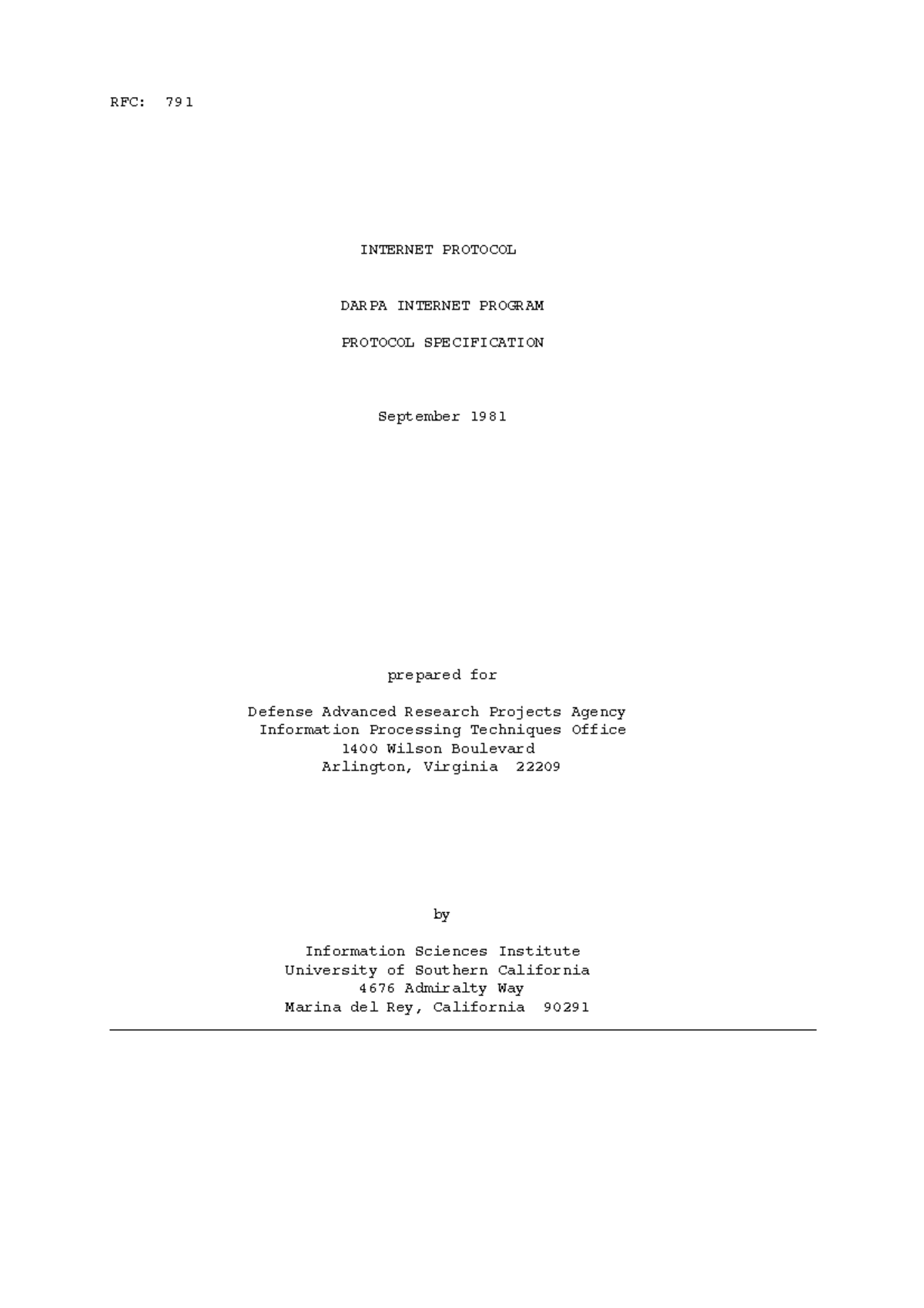 Rfc791 IP - Assigned reading - RFC: 791 INTERNET PROTOCOL DARPA ...