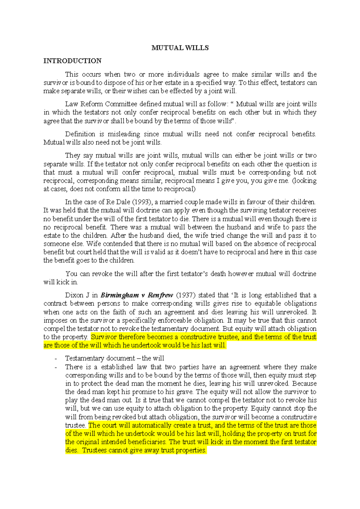 Mutual Wills - Lecture Notes - MUTUAL WILLS INTRODUCTION This occurs ...