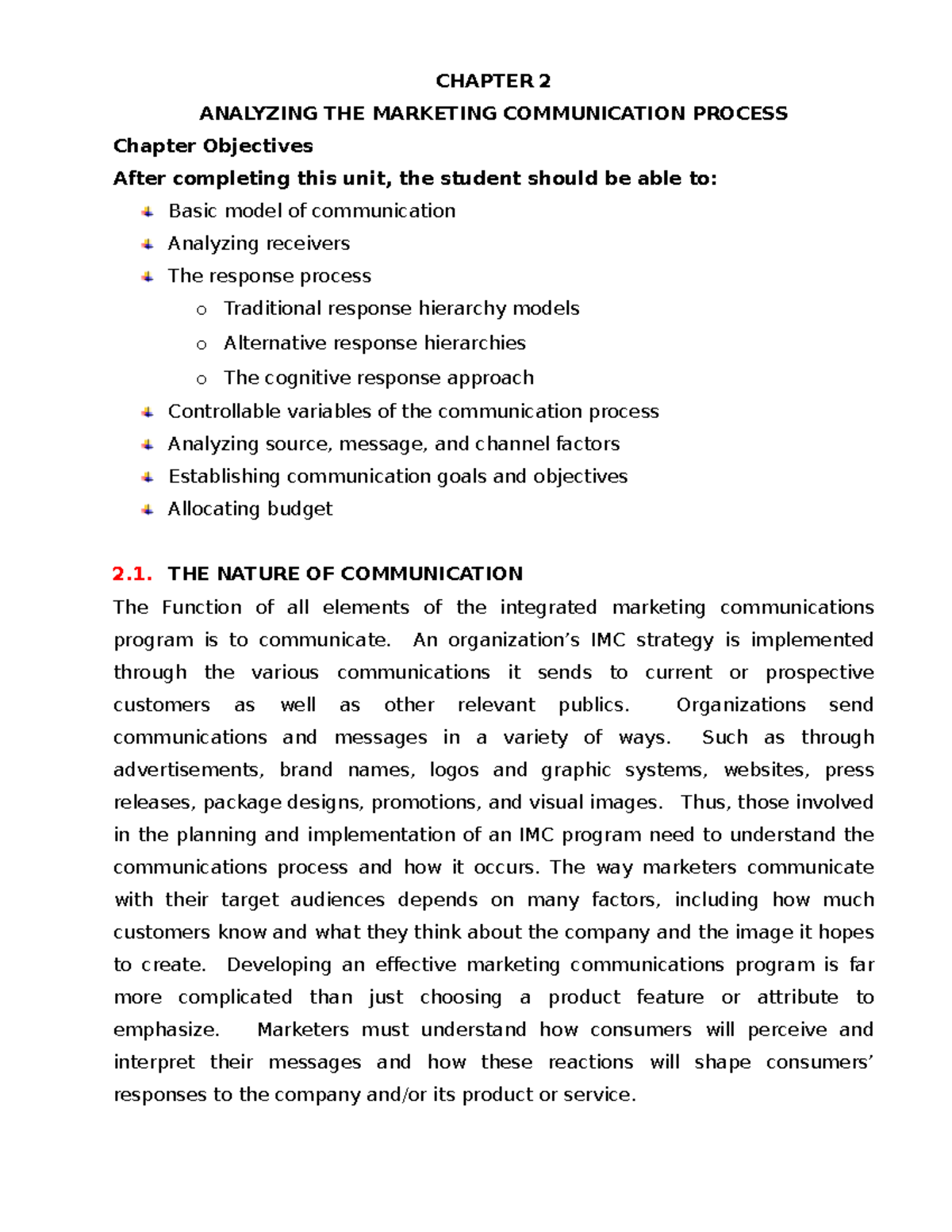 CH 2-The Communication Process edited - CHAPTER 2 ANALYZING THE ...