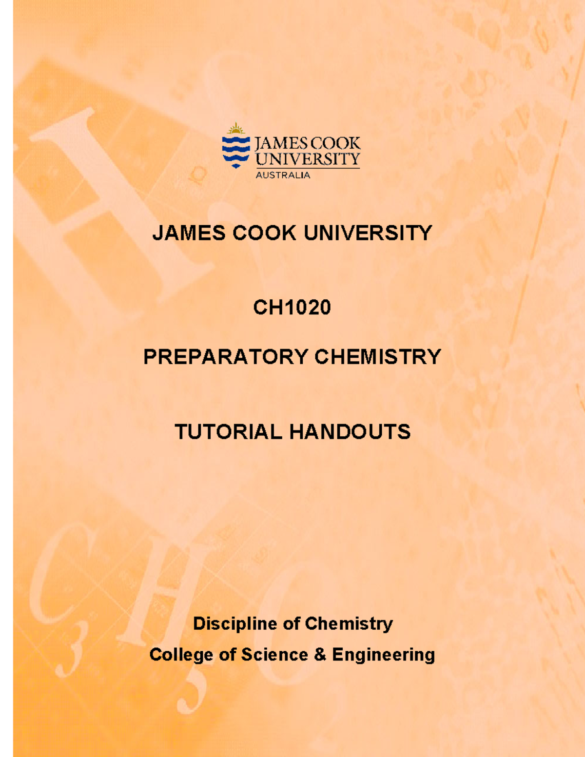 CH1020 Tutorial Questions SP2 2019 - JAMES COOK UNIVERSITY CH ...