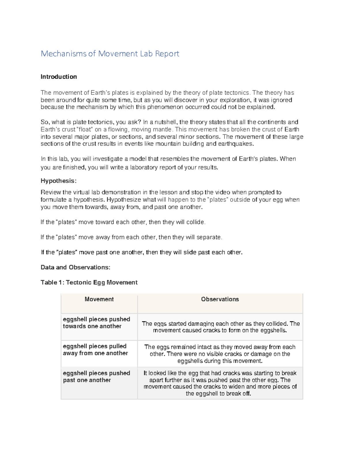 Mechanisms movement lab report - Mechanisms of Movement Lab Report ...