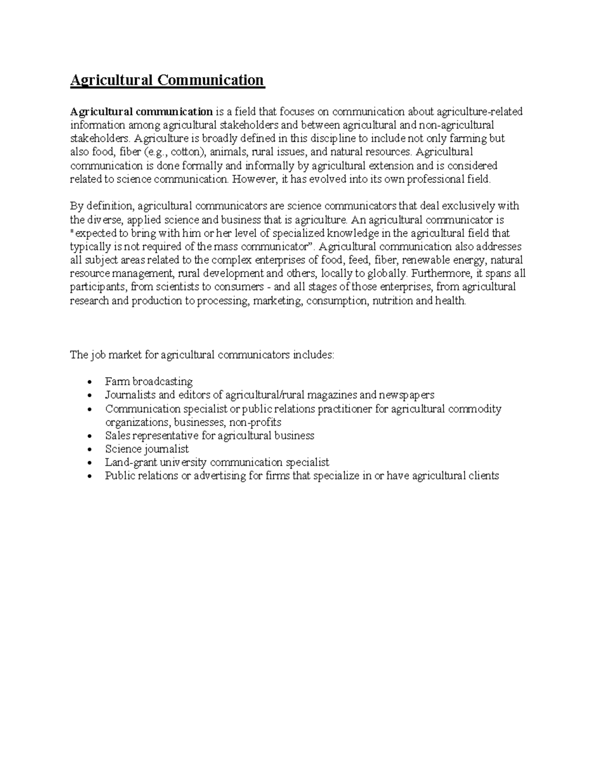 Agricultural Communication - Agricultural Communication Agricultural ...
