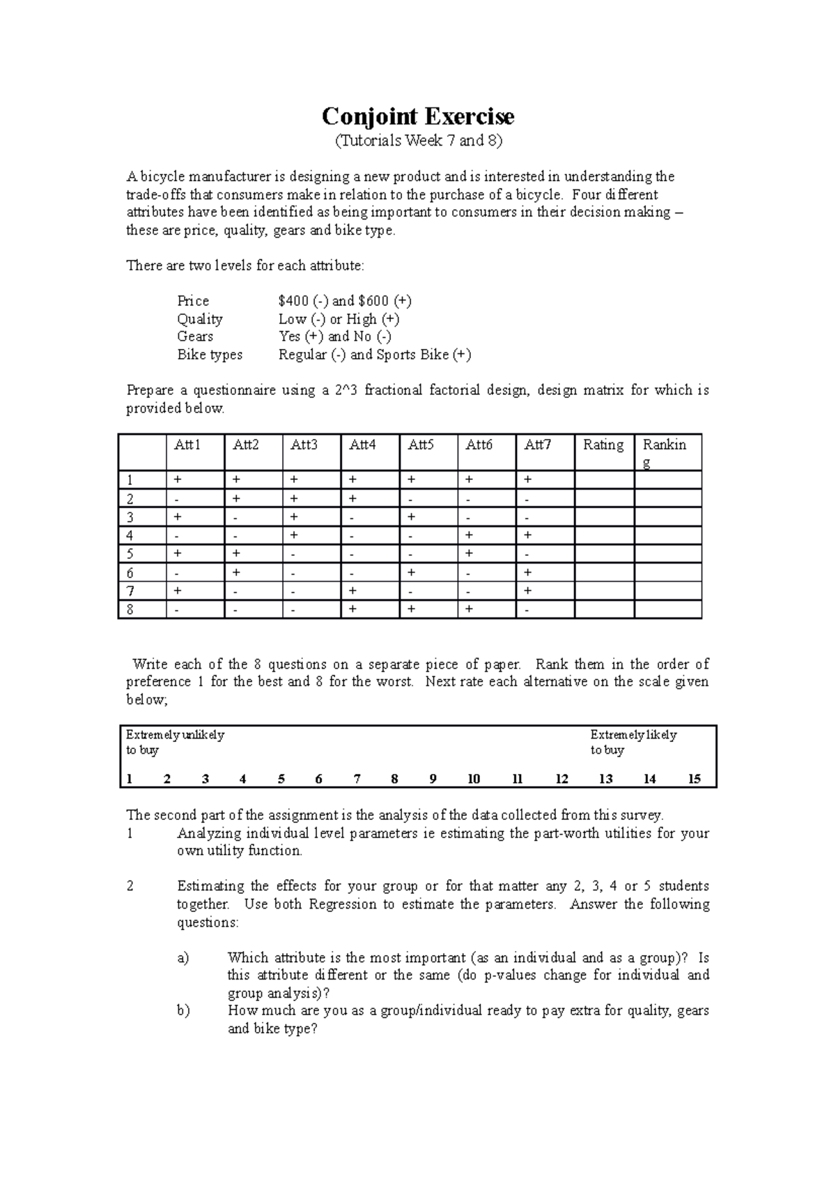 Conjoint Exercise 24224 (Tutorial 7 and 8) - Conjoint Exercise ...