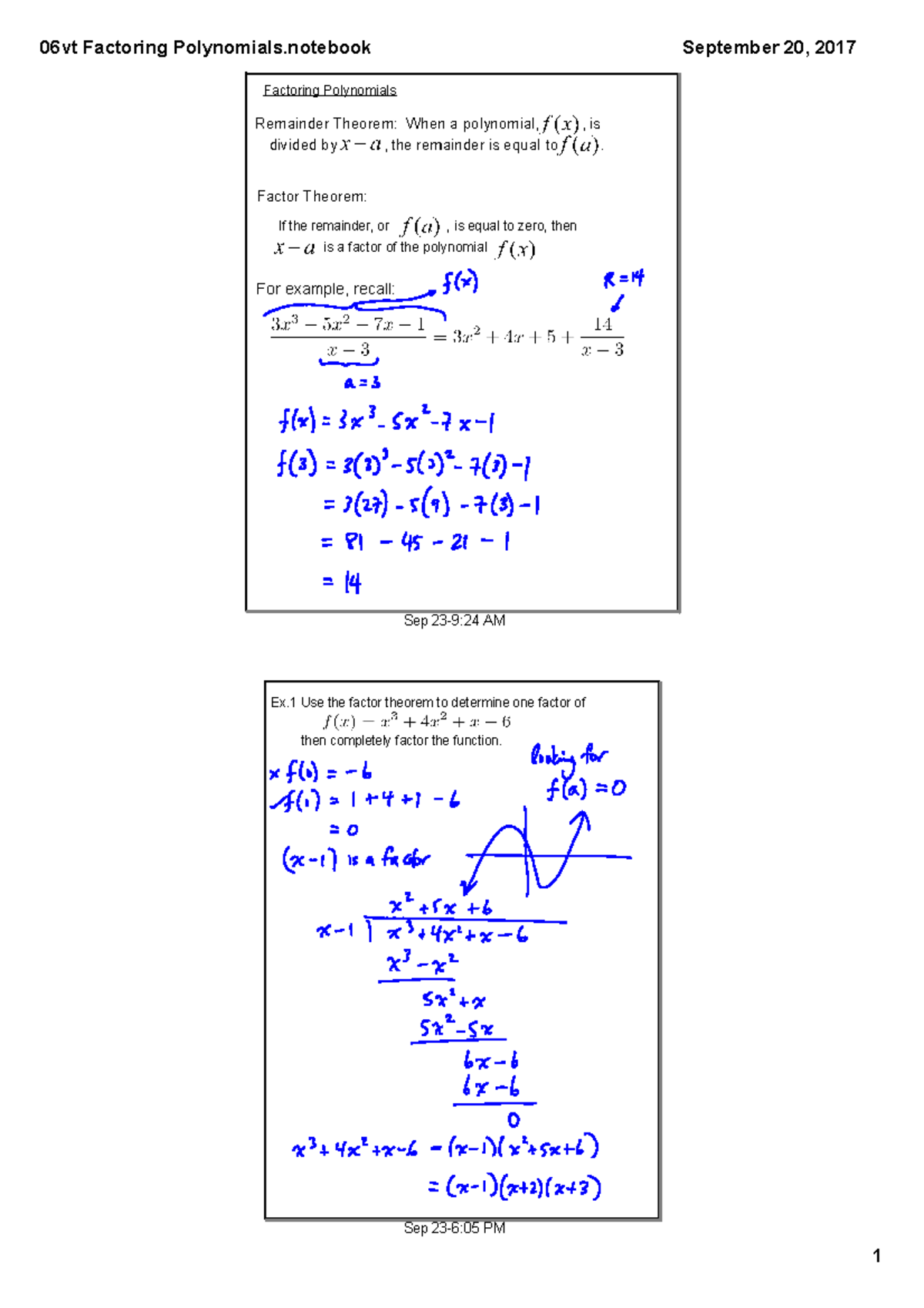 MHF4U - Polys 06vt -Factoring F2016-2017 - Sep 239:24 AM Remainder ...