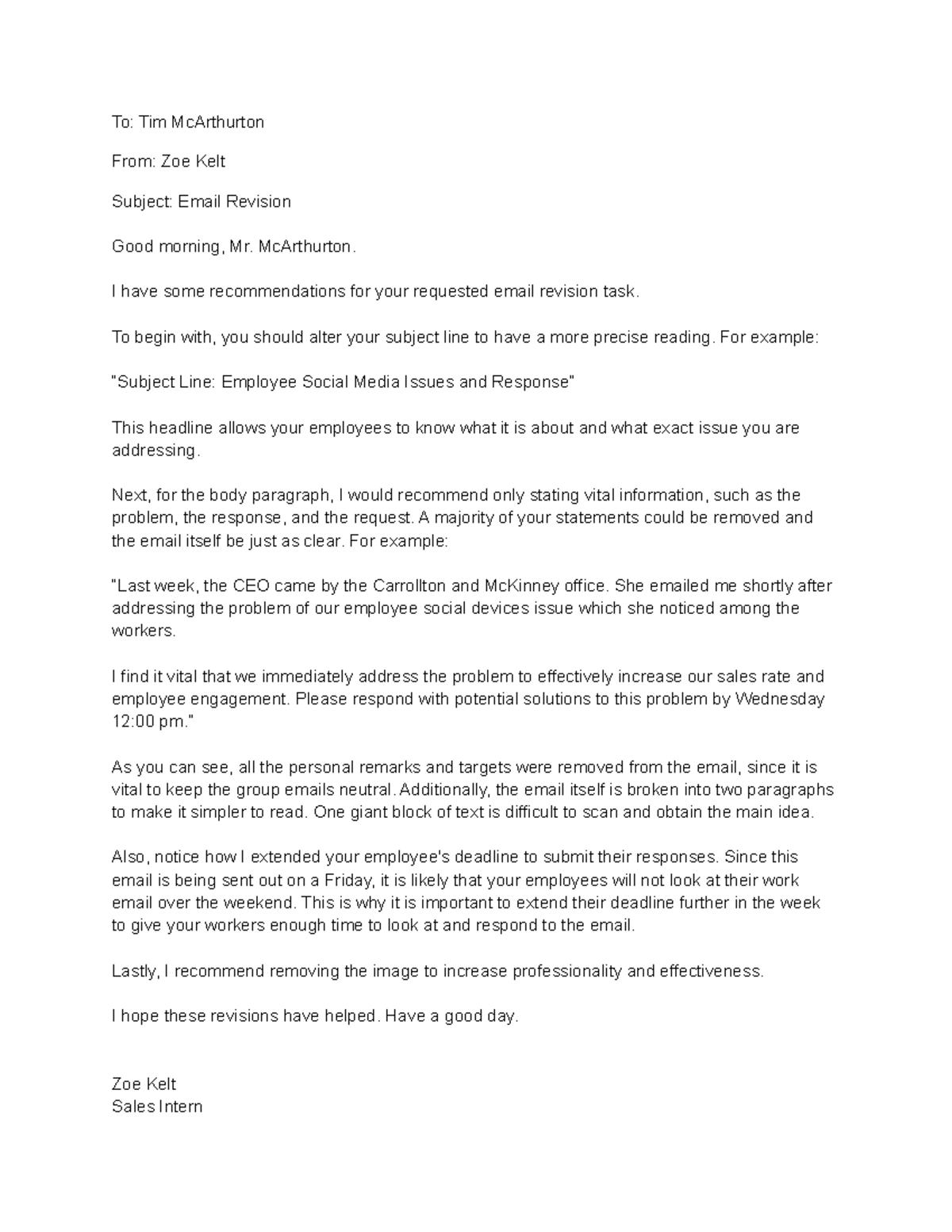 Email Revision - bcom work for essay assignment - To: Tim McArthurton ...