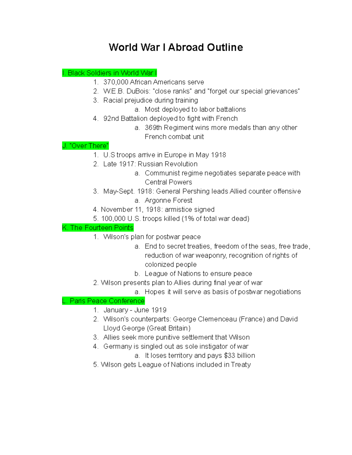 United States History since 1877-World War I Abroad Outline Notes ...