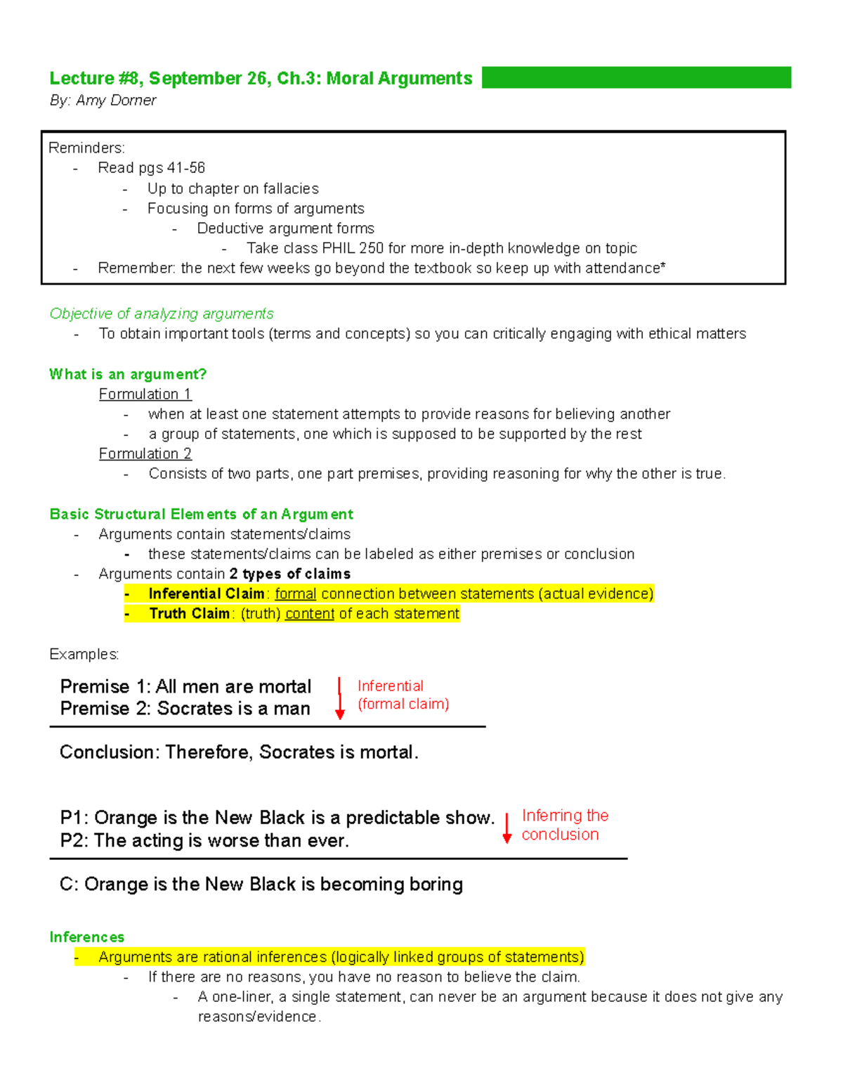 Lecture 8 Phil 150 Ch3 Moral Arguments Lecture 8 September 26 Ch Moral Arguments By Amy
