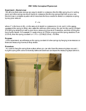 Parallel hookes law - Lab report - PHY 1025 - HCC - Studocu