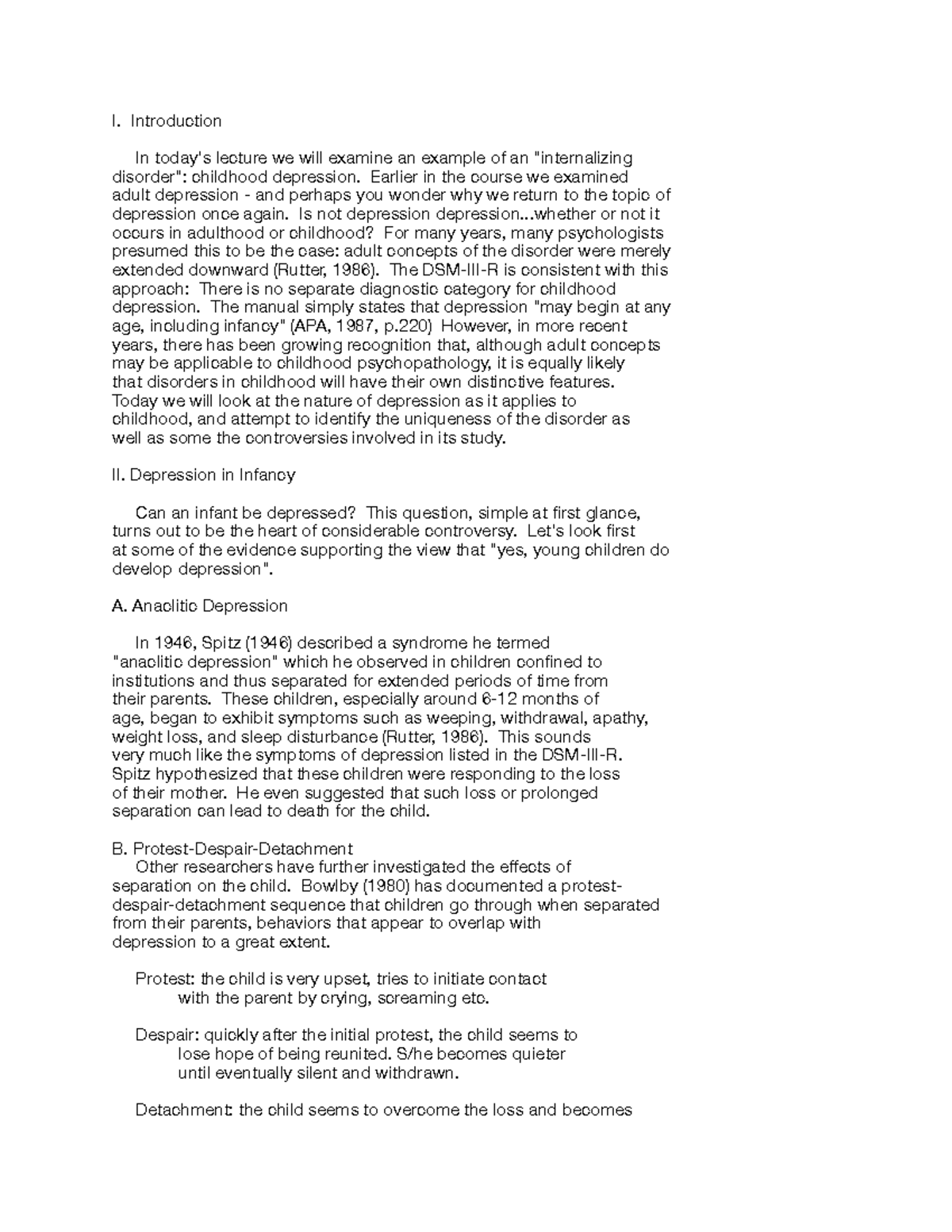 Ab psych notes 132 - I. Introduction In today's lecture we will examine ...