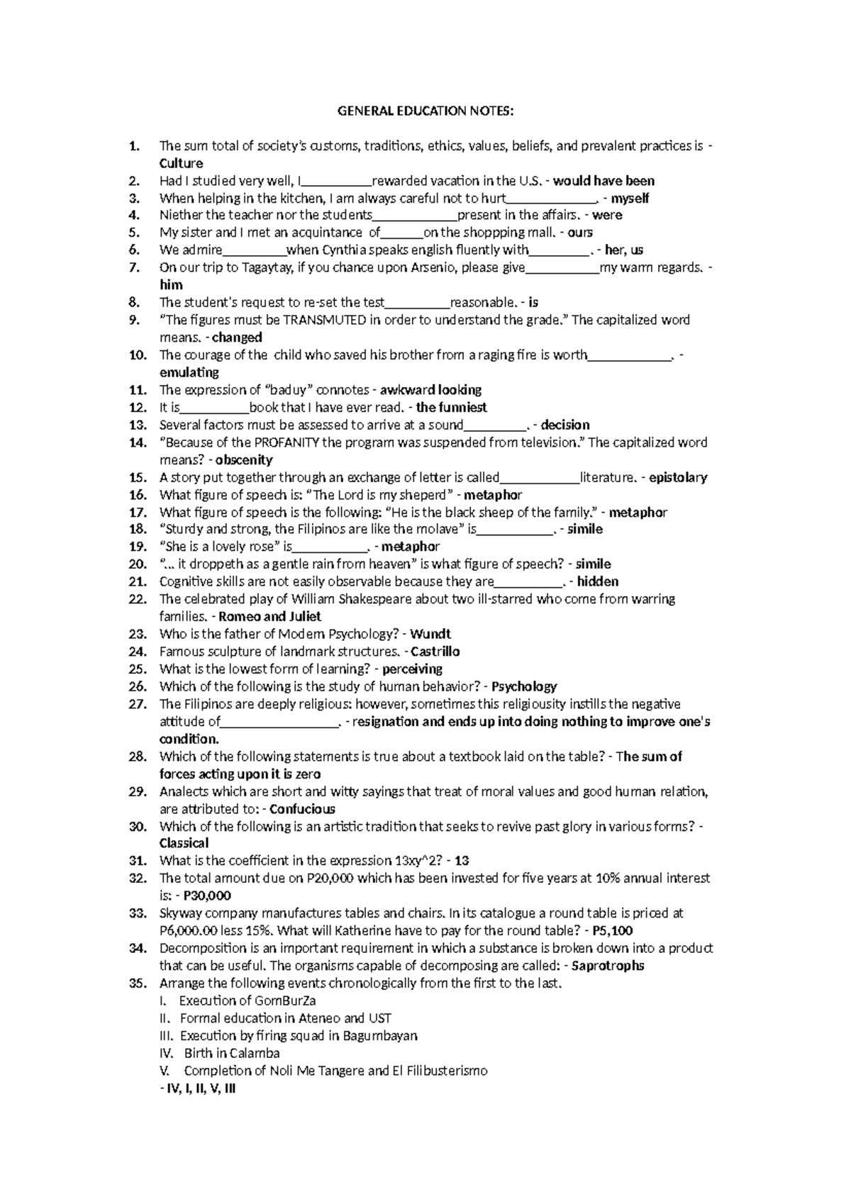 General Education Notes - GENERAL EDUCATION NOTES: The sum total of ...