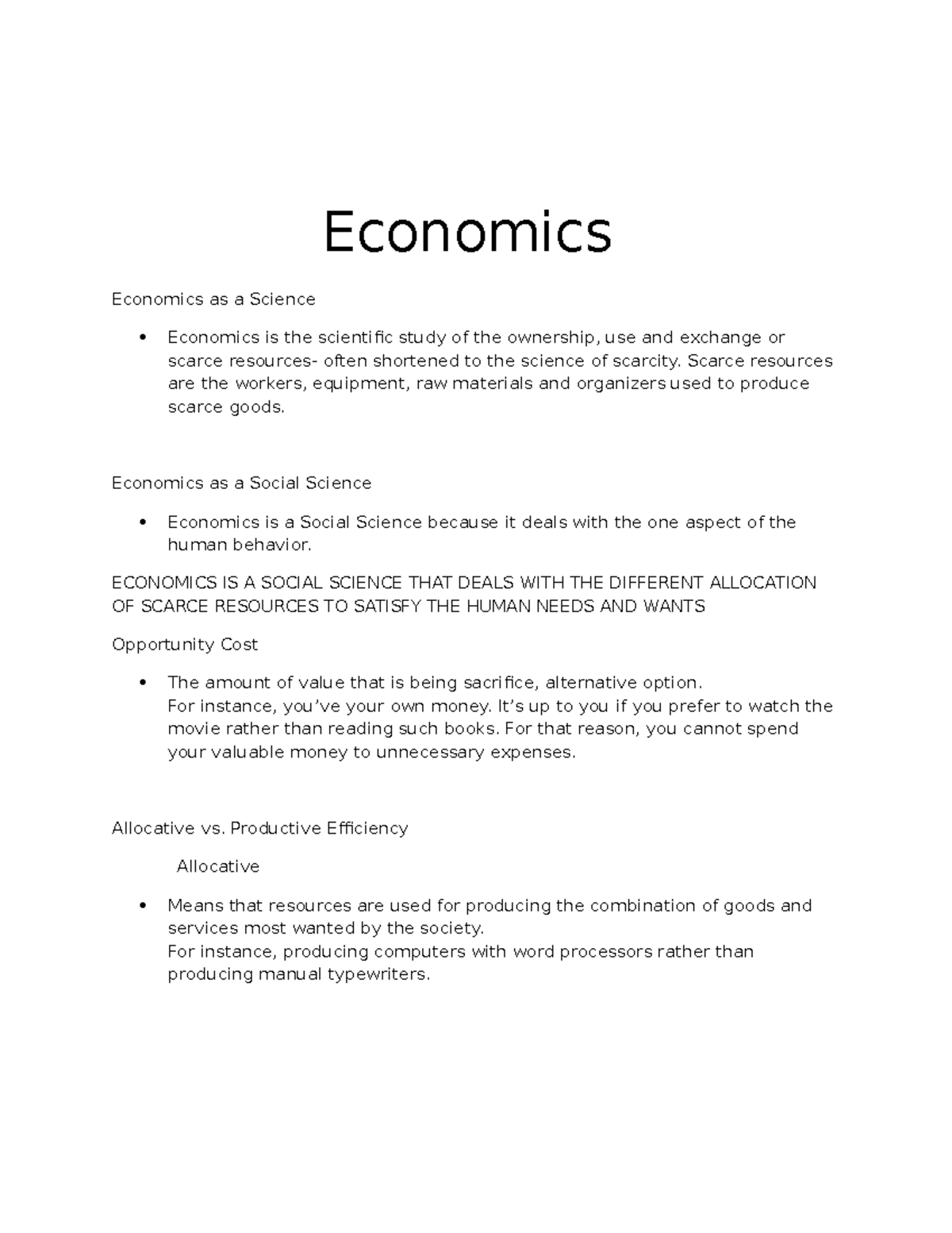 Economics insights - Lecture notes 1-5 - Economics Economics as a ...
