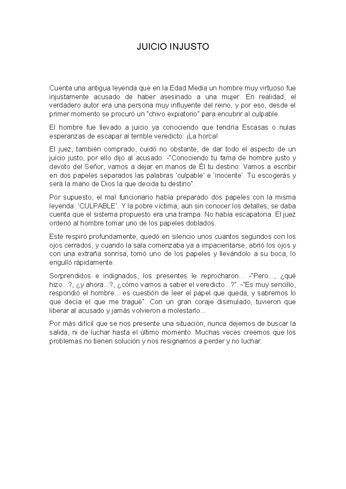 Juicio Injusto - Cuento de reflexión - JUICIO INJUSTO Cuenta una ...