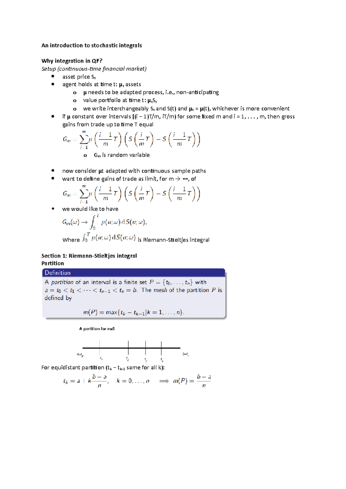 Stochastic integration - An introduction to stochastic integrals Why ...