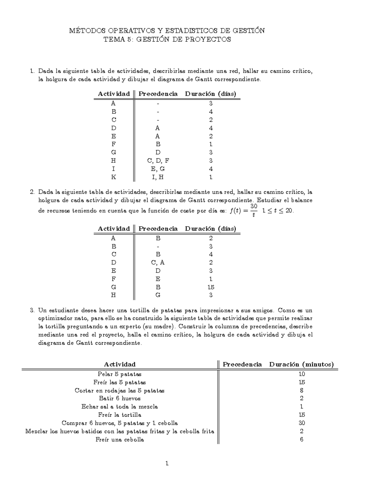 Hoja 5 Enunciados - Ejercicios del Tema 5 - M.. OPERATIVOS Y ESTADISTICOS DE GESTI”N TEMA 5 ...