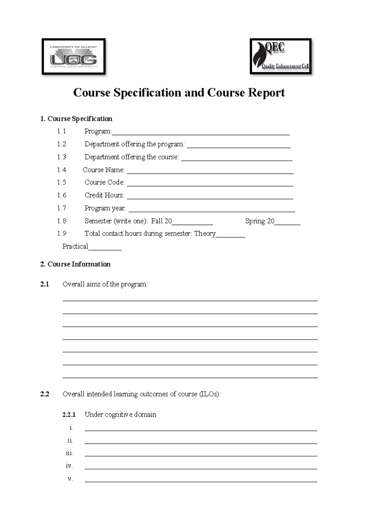 Course Specification - Hgfde - Course Specification and Course Report 1 ...