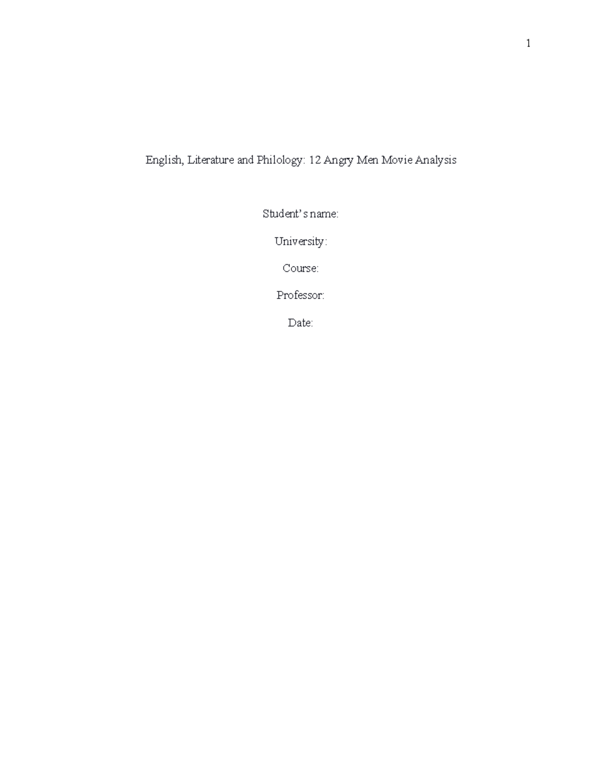 12 Angry Men Analysis - Assignment - English, Literature and Philology ...