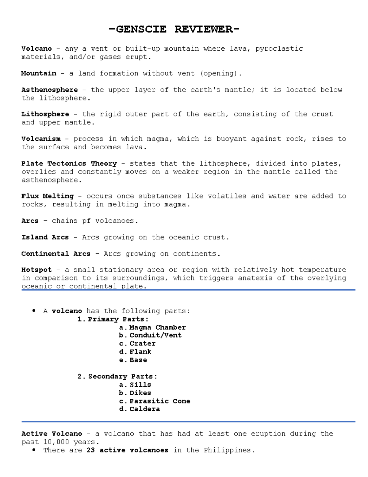 2 Science Reviewer - GENSCIE REVIEWER- Volcano - any a vent or built-up ...
