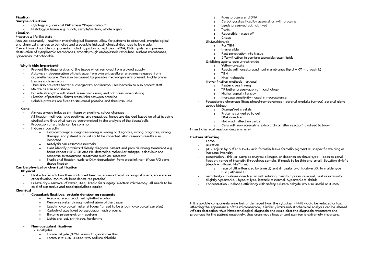 Fixation - Summary Cell Pathology - Fixation Sample collection ...